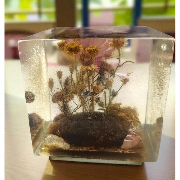 Other | Vintage Dried Flower Resin Square Art Piece Paperweight | Poshmark